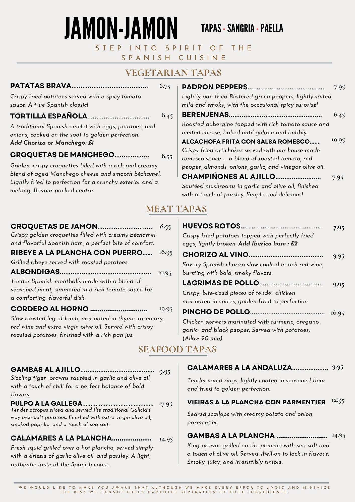 Menu - Jamon Jamon